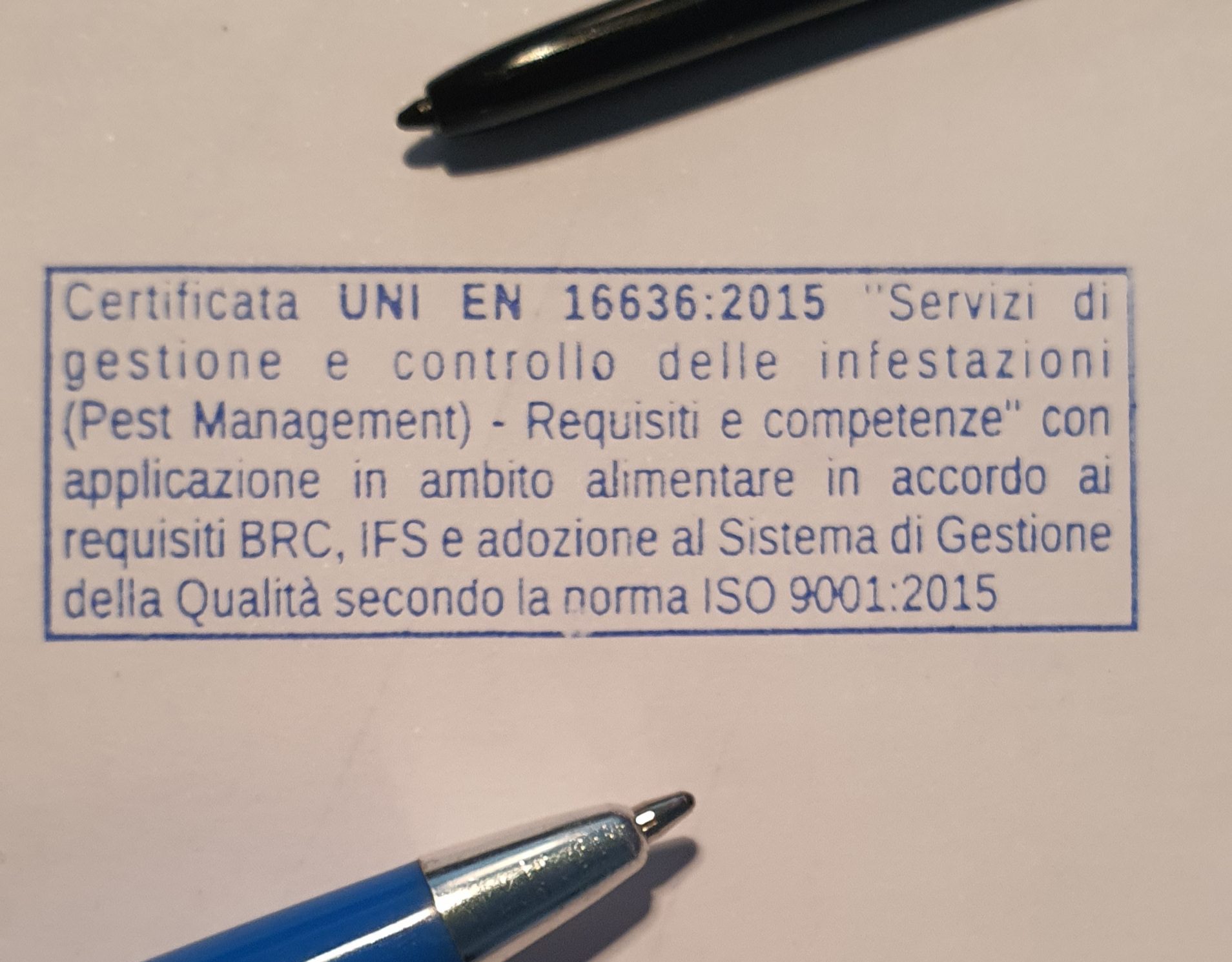 Certificazione UNI EN 16636 Gestione e controllo delle infestazioni ...